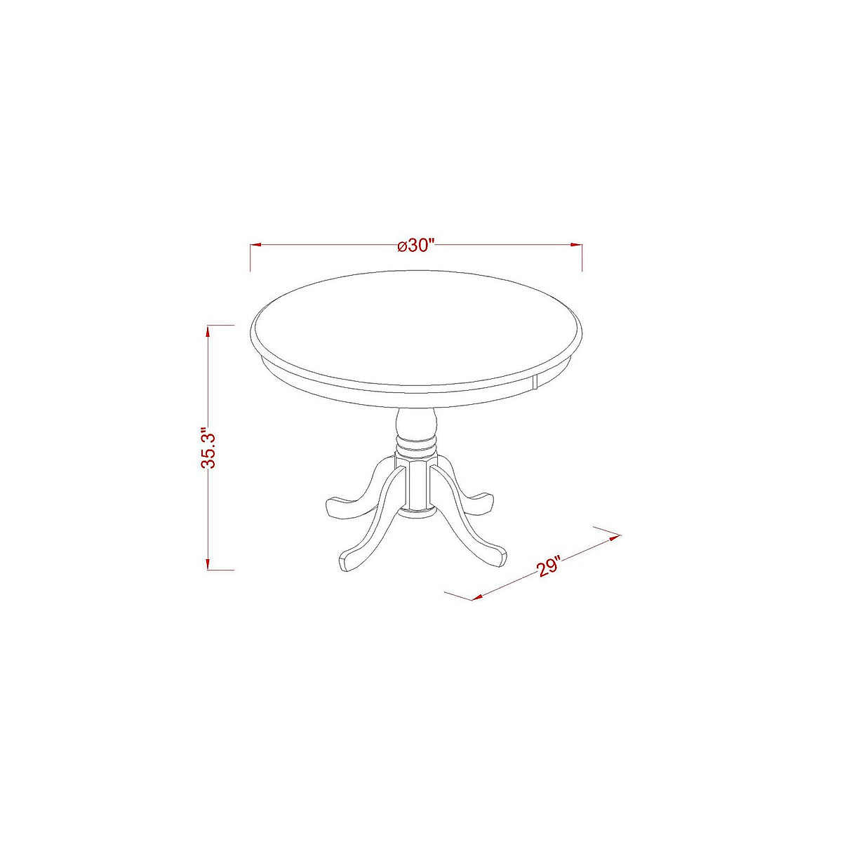 HomeStock Rustic Recluse Edan Dining Table Made of Rubber Wood Offering Oak Finish Table Top, 30 Inch Round, Linen White Finish Pedestal