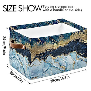 Blue Gold Marble Abstract Modern Square Storage Basket Storage Bins Canvas Storage Organizer Closet Shelf Organizer for Home Office, 2 Pc