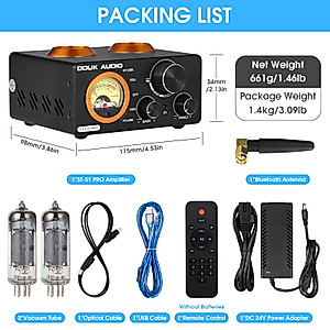 Douk Audio ST-01 PRO 200W Bluetooth Amplifier, 2 Channel Vacuum Tube Power Amp with USB DAC/Coaxial Optical Inputs/VU Meter/Treble Bass Control for Home Theater/Stereo Speakers (Upgrade Version)