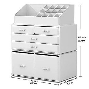 READAEER Makeup Organizer 3 Pieces Cosmetic Storage Case with 6 Drawers (White)