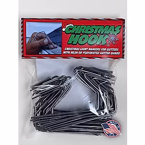 Christmas Hook - Christmas Light Hanger for Gutters with Mesh Leaf Guard [Metal Hooks] - 50 Count