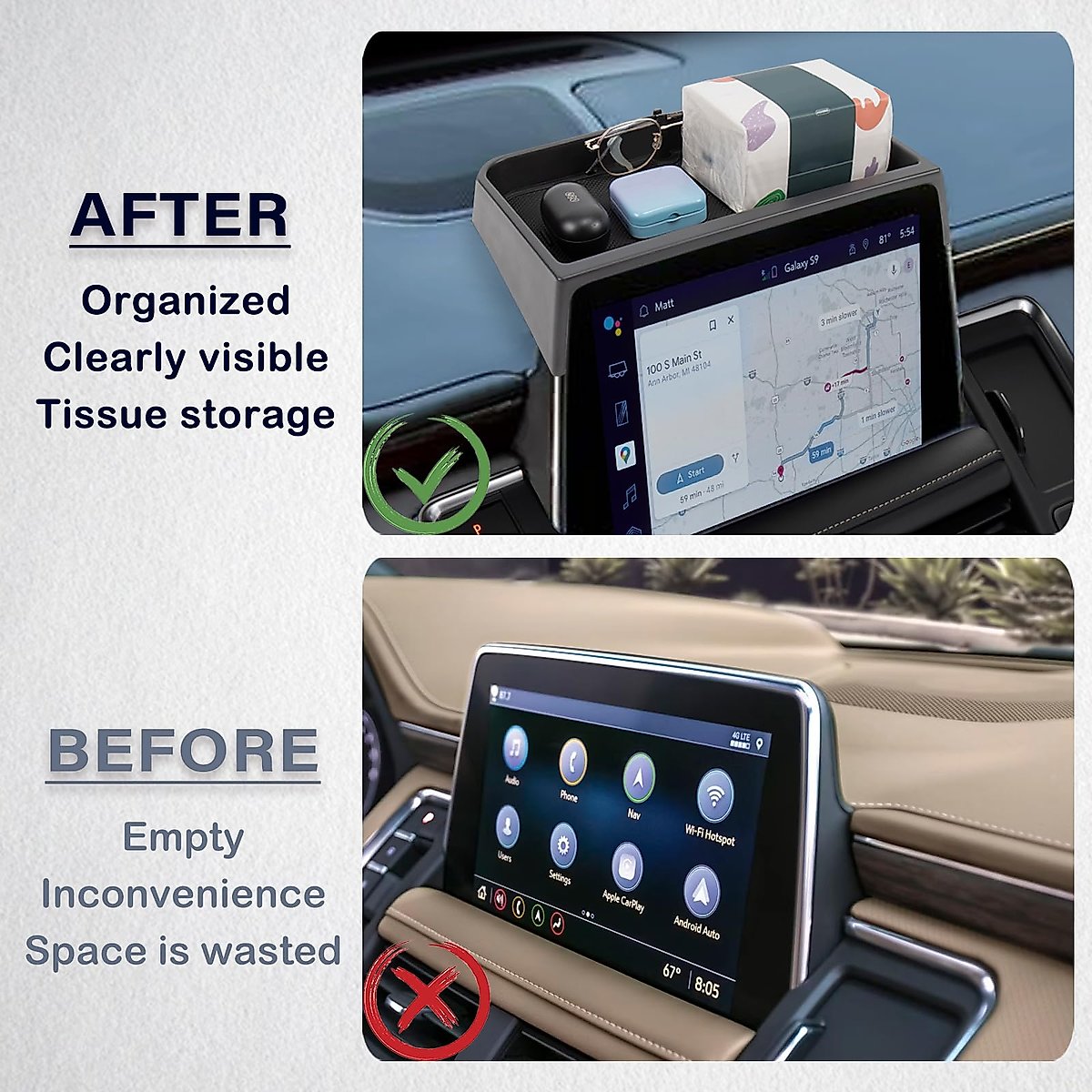 Neepiar Center Console Dash Storage Tray Compatible with 2021 2022 2023 2024 GMC Yukon/Chevy Suburban/Tahoe Center Console Organizer Storage Box Interior Insert Accessories (Not for Denali)