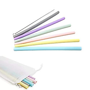 RANIT Reusable Silicone Straws, Long Flexible Silicone Drinking Straws with Cleaning Brushes for 30 oz Tumblers RTIC/Yeti - 6 Pieces - BPA-Free - No Rubber Taste,6mm Diameter