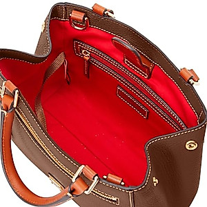 Dooney & Bourke Designer Handbags for Women, Pebble Grain Leather Small Satchel Bag with Crossbody Strap - Brown