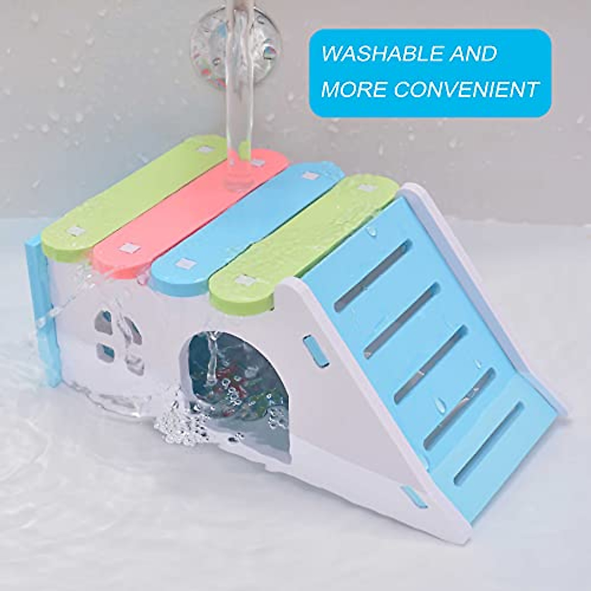 Yofunter Dwarf Hamster Toys Set for Hamster Cage Accessories - Gerbil Hideout and Houses,Fitness Circle Toy,Rainbow Bridage,Seasaw, Multi-colored