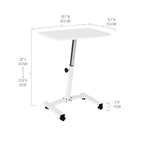Seville Classics Airlift Mobile Height Adjustable Laptop Stand Computer Workstation for Sitting Table for Home, Office, Classroom, Hospital, w/Wheels, Flat (24"), White