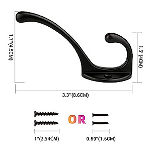 YIHATA 10 Pack Double Coat Hooks Hardware Black Wall Mounted Hanging Hook Heavy Duty for Towel, Bag, Cap, Scarf, Hat, Key