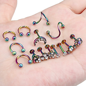 Cisyozi 16G Lip Rings Studs Hoop Piercing Jewelry for Women Stainless Surgical Steel Spiral Horseshoe Opal Lip Labret Medusa Monroe Ring Tragus Helix Cartilage Earring Stud Piercing Jewelry Women Men