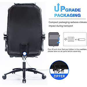 Kasorix Big and Tall Office Chairs 400lb Home Office Desk Chair with Footrest, Wide Seat PU Leather Oversized Executive Office Chairs with Wheels, Rolling Managerial Chair (Black)