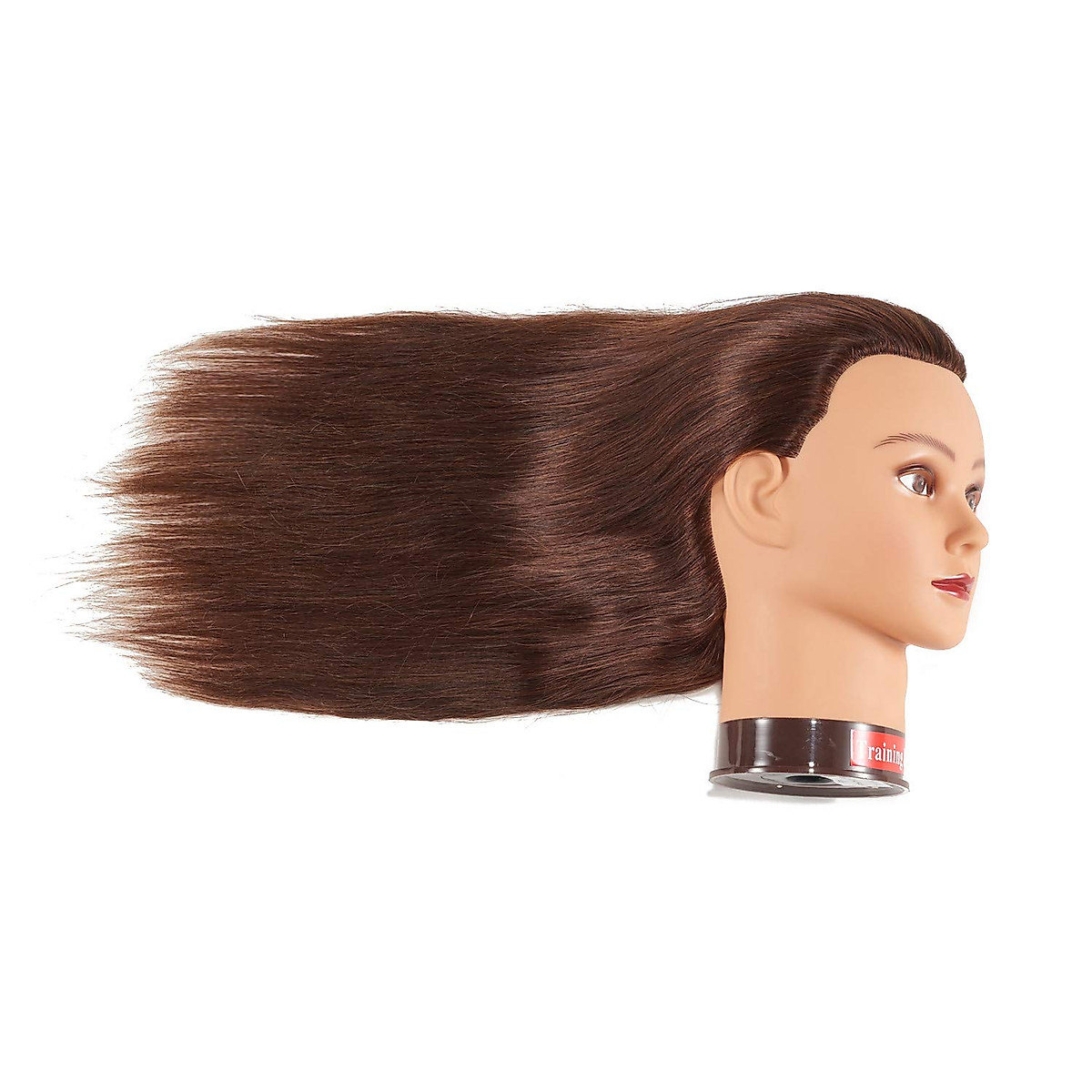 Traininghead 20-22" Female 100% Human Hair Mannequin Head Hair Styling Training Head Cosmetology Manikin Head Doll Head for Hairdresser with Free Clamp (brown)（14-16'' ）