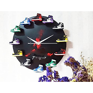 JAMCHE Sports Style Wall Clock with 3D Basketball Shoes, Fashion Sneaker Clock Home Decoration 12 Inch Home Decor Unique Art Handmade Clock for Boys and Girls Who Love Sneaker Style