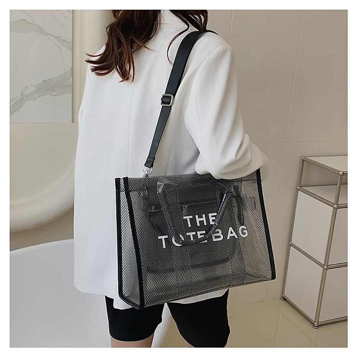 HEANTTV The Tote Bag, Clear Tote Bag for Women Plastic Tote Bag Crossbody Beach Bag PVC Travel Bag