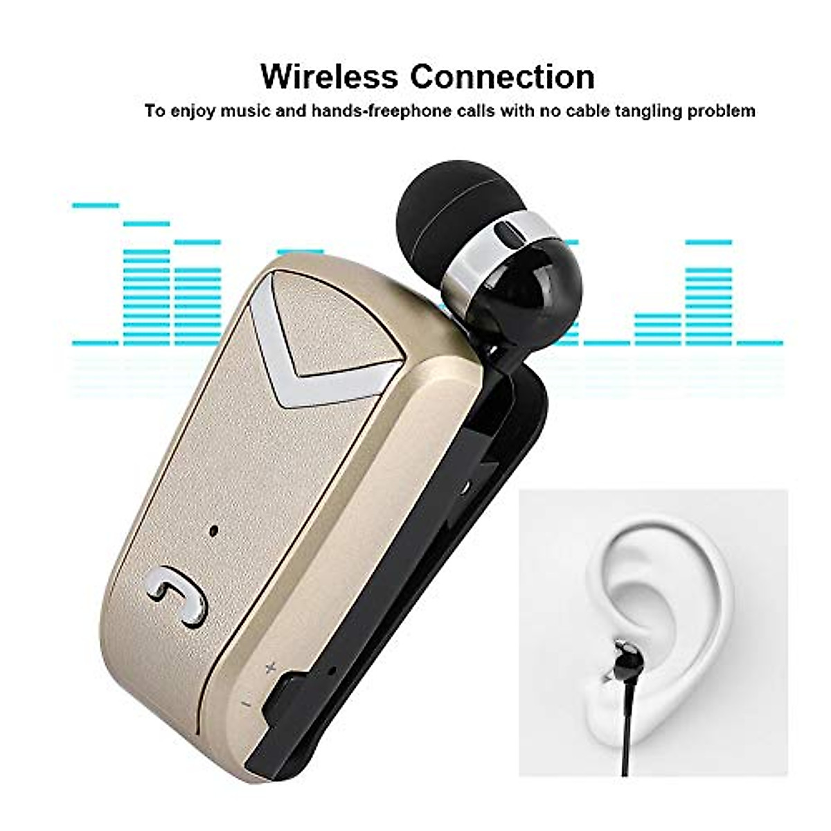 Zerone Wireless Bluetooth Headset in-Ear Retractable Business Lavalier Earphone, Noise Cancelling, MicBusiness/Workout/Driving(White)