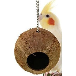 Natural 5.1'' Coconut Shell Bird Nest House Hut for Pet Parrot Cage Seed Feeder Toy Nesting Box (Natural Surface)