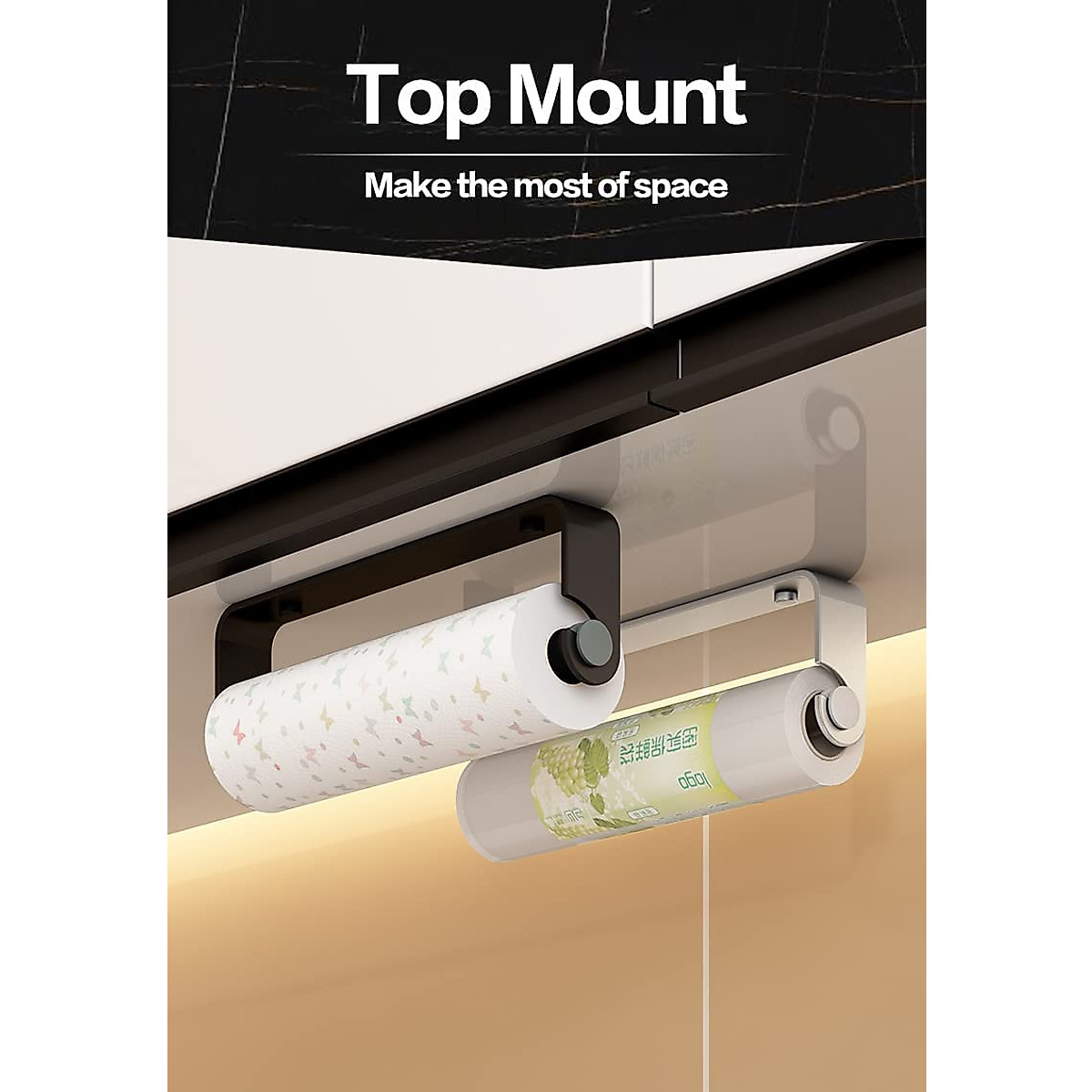 Paper Towel Holder Under Cabinet for Kitchen,Wall Mount Paper Towel Holder Paper Roll Holder,Self Adhesive or Screw Mounting Paper Towel Holder Wall Mount for Kitchen, Pantry, Sink, Bathroom (Black)