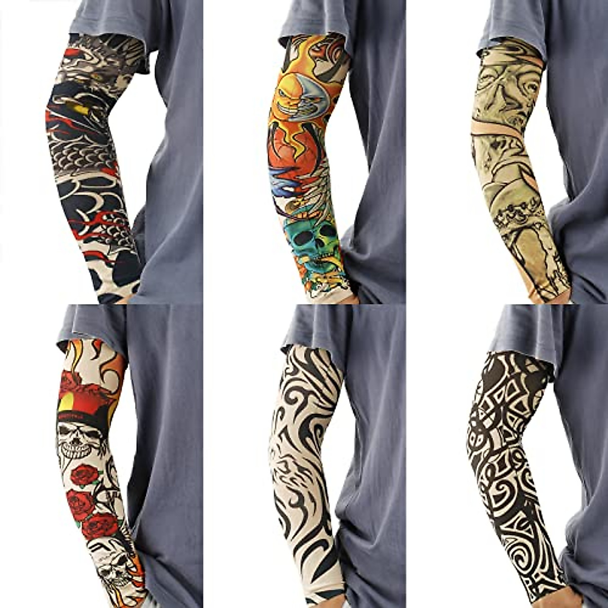 YARIEW Tattoo Sleeves for Men, 12Pcs Arm Sleeves Fake Tattoos Sleeves to Cover Arms Cooling Sun Protection Sleeves