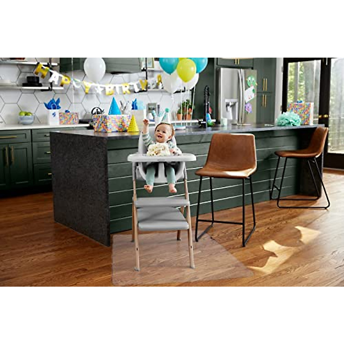 Graco Under High Chair Mat - Clear, Waterproof & Washable Plastic Food/Spill Catcher - 50" Eating, Painting & Art Floor Cover