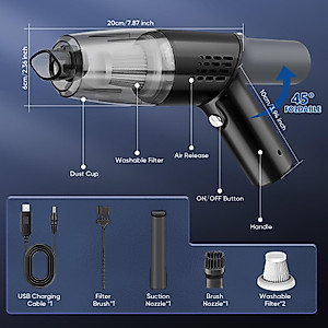 Portable Mini Car Vacuum Cleaner,10000Pa High Power Suction Cordless Rechargeable Vacuums with Low Noise, Wireless Handheld Powerful Small Car Vacuum Cleaner 45° Foldable Handle for Car/Home/Office