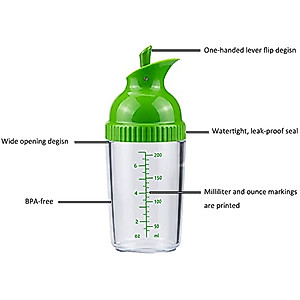 Salad Dressing Shaker Container, Homemade Salad Dressing Bottle Mixer Measure,Dripless Pour, Soft Grip, BPA Free,Send cleaning brush.（2 Pcs）