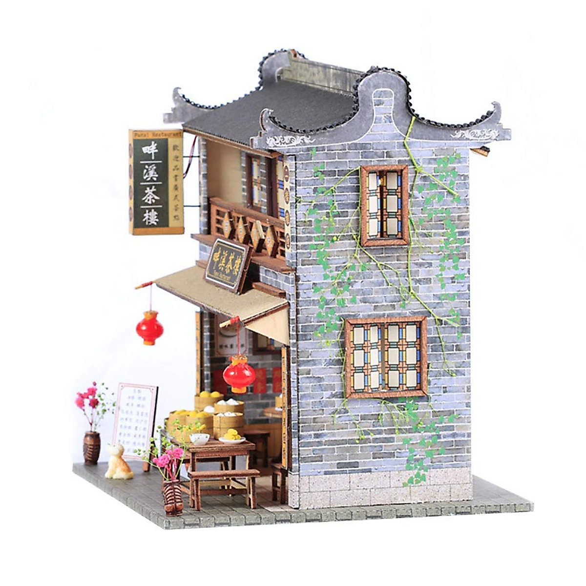 WYD DIY Chinese DIY Doll House Ancient Architecture Handmade Mini Wooden House Miniature Dollhouse Furniture Set Children Toys New Year Birthday Wedding Gift (Panxi Tea House)