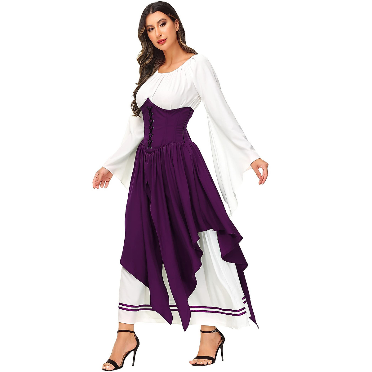 Arplvf Renaissance Dress Women Medieval Dresses For Women Ren Faire Costume Irish Over Dress Purple M