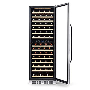 NewAir 24" Wine Cooler Refrigerator, Large 160 Bottle Built-in or Freestanding Dual Zone Wine Cellar in Stainless Steel with Precision Thermostat, and Full Extension Beechwood Shelves