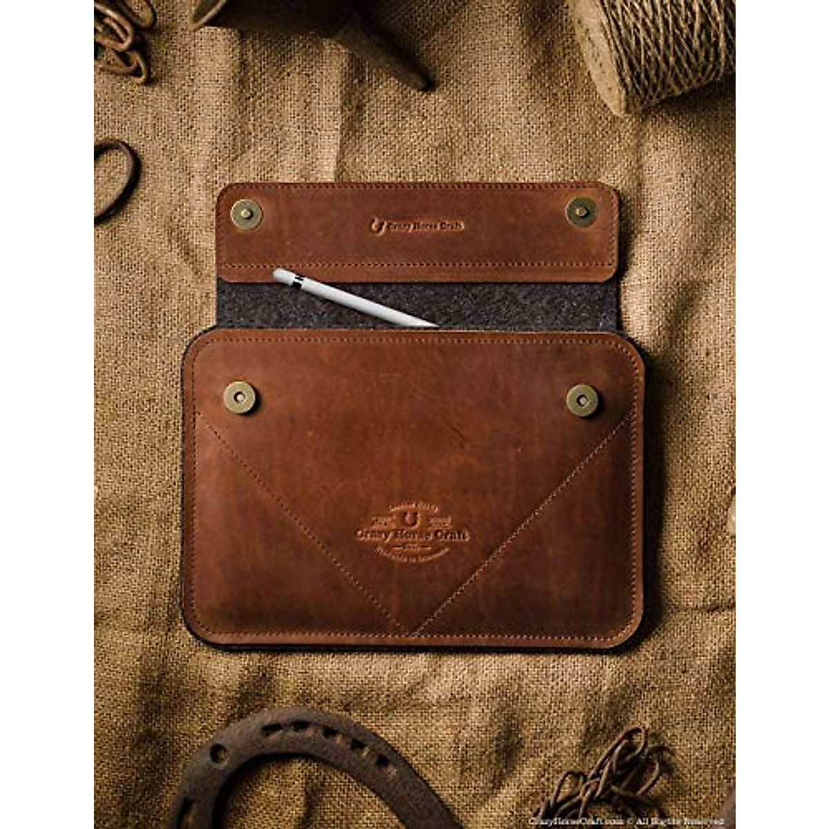 iPad Pro 12.9 inch leather case | Classic Brown, iPad Pro 11″ iPad 10.2 sleeve, Apple pencil pocket/holder handmade Crazy Horse leather, NEW 2020 iPad Air 10.9 inch tablet, cover/Crazy Horse Craft
