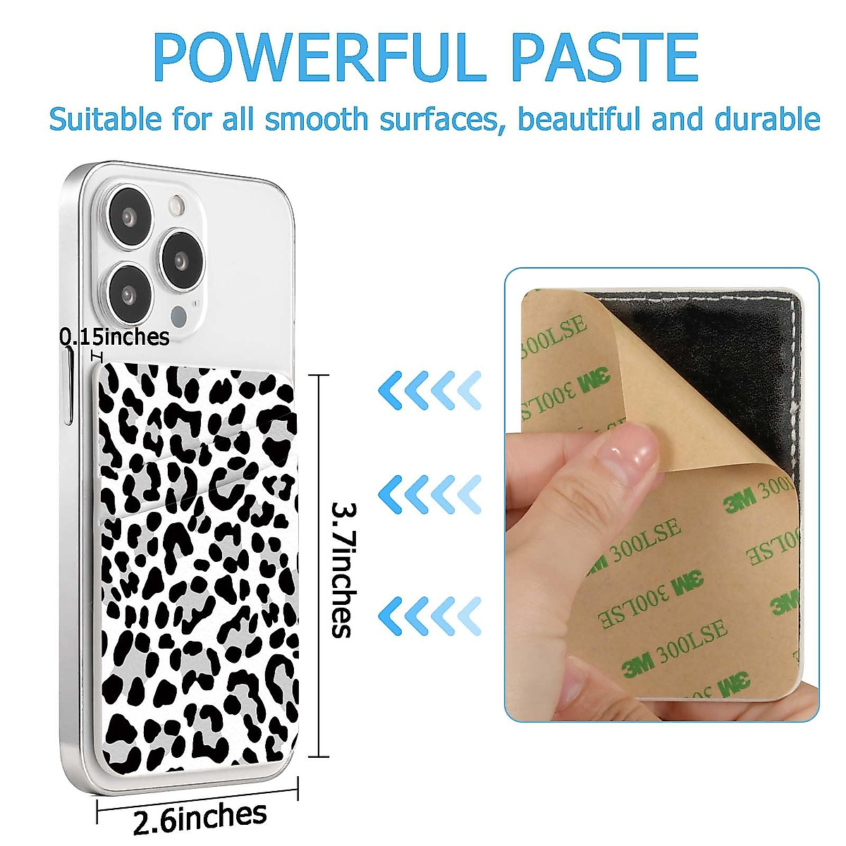 Leather Phone Card Holder Phone Wallet, Stick Back Phone Wallet Sticker Stylish Phone Case Credit Card Holder, Suitable for iPhone, Samsung, Android and Most Smart Phones.Leopard Print Black