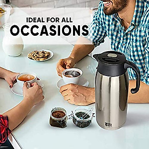Coffee carafe & Tea carafe in one. 68oz 12hr heat retention ideal for coffee carafes for keeping hot, 24hr cold retention. Thermal Stainless Steel double walled insulated carafe. Infuser & Brush Incld