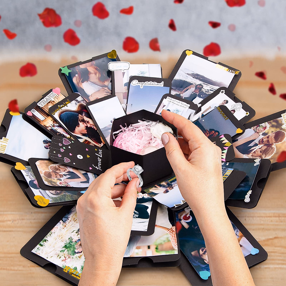 Koogel Explosion Gift Box, Handmade Exploding Photo Album Preassembled Surprise Picture Pop Up Love Box with Creative DIY Scrapbooking Accessories for Anniversary Birthday Wedding Memory Party