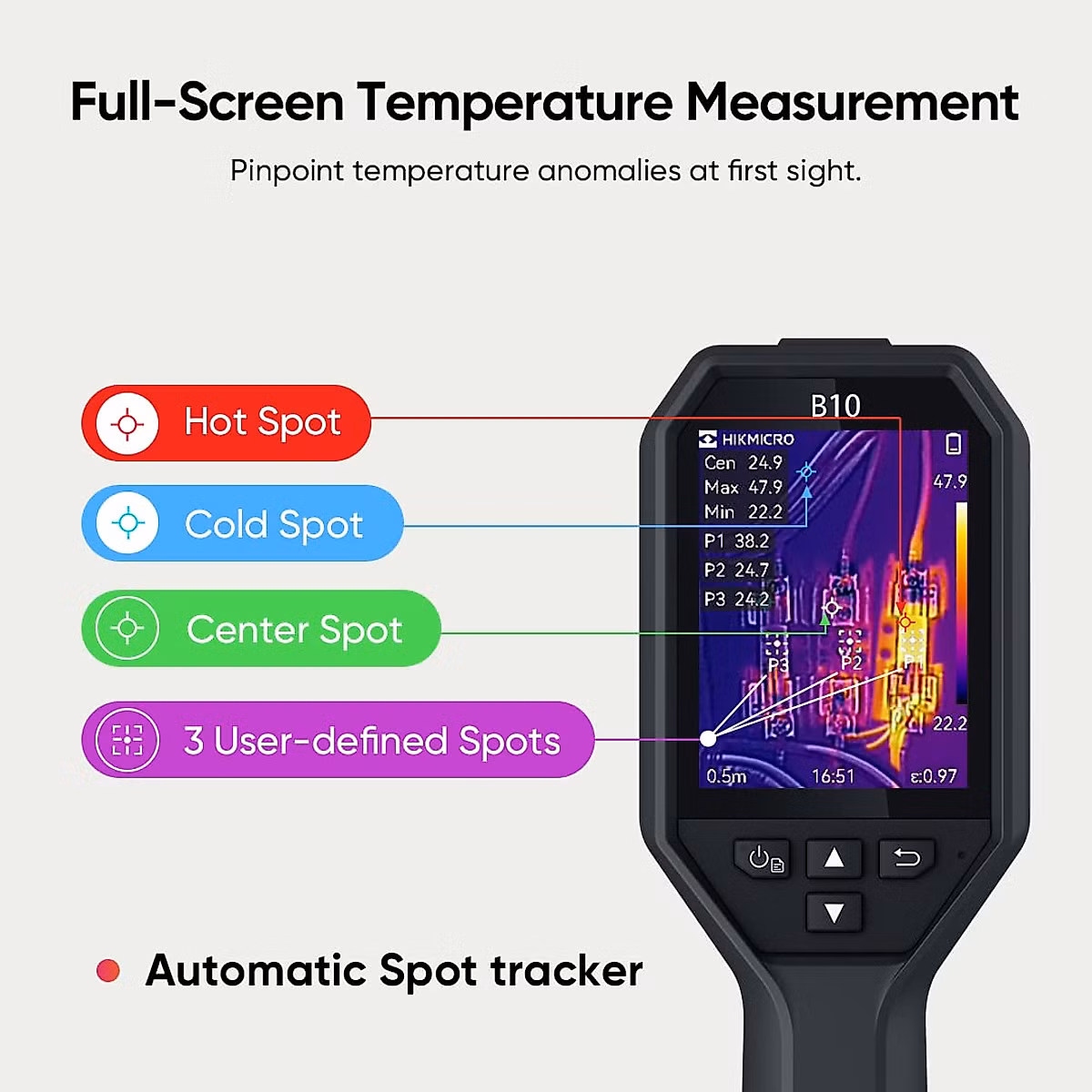 HIKMICRO B10 256 x 192 IR Resolution Thermal Imaging Camera with 2MP Visual Camera, Full Screen Measurement, 25 Hz Refresh Rate Thermal Camera with 3.2" LCD Screen with Macro Lens