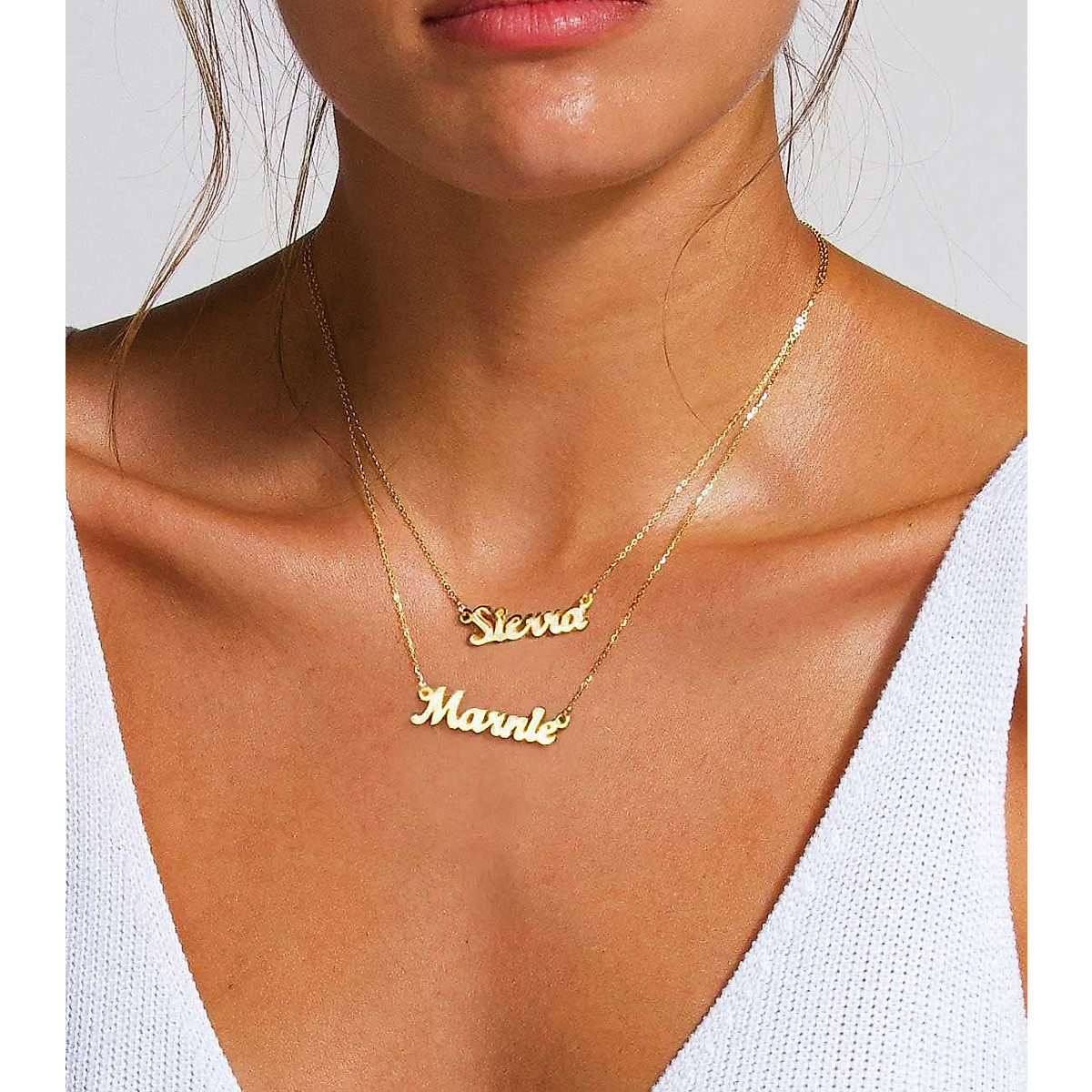 Custom Name Necklaces for Birthday Gifts-Personalized Necklace 18K Gold Name Plate Necklaces Christmas Jewelry Gift for Wife