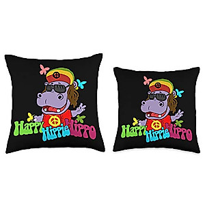 Happy Hippie Hippo Gifts for Hippie Lover Funny Hippie Hippo 90s 80s Throw Pillow, 16x16, Multicolor
