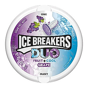 ICE BREAKERS DUO Grape Flavored Fruity and Cooling, Sugar Free Sugar Free Breath Mints Tins, 1.3 oz (8 Count)
