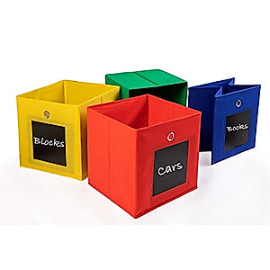EIQOCCA NewHeightsHome Storage Cube Organizer with Chalkboard Label - 11 inch - Kids Toys, Books, Clothes - Perfect for Nursery, Bedroom, Playroom - 4 Colors - Collapsible Fabric Basket
