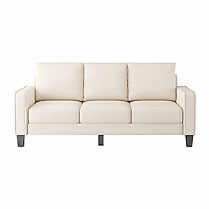 LUMISOL 75" Modern Upholstered 3-Seater Sofa with Track Arm, Linen Upholstered Sofa Couch with Solid Wood Legs for Living Room, Apartment (Beige)