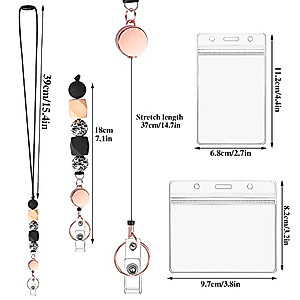 9 in 3 Set Retractable Lanyard for ID Badges, Teacher Lanyard with ID Holder Beaded Lanyards for Women