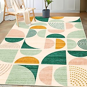 MUJOO Green Rug Boho Washable,3x5 Area Rugs for Bedroom Entryway Living Room Bedside,Small Throw Floor Carpet Non Slip Soft Indoor Modern Abstract Sage Green