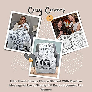 Cozy Covers - Inspirational Blanket for Women, UltraPlush Throw Blanket w Positive Message of Love, Strength & Encouragement, Gifts for Women (White)
