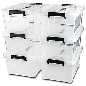 Lifetime Home (6 Pack) 42 Qt. [UPGRADED] Plastic Storage Bin Tote Organizing Container with Ultra Durable Lid and Secure Latching Buckles, Stackable, Extra Strength Clear with Black Handle