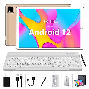 YOTOPT Tablet 10.1 Inch 2 in 1 Android 12 Tablet with Keyboard Case Bundle, Octa-Core Processor, 4GB+64GB ROM 1TB Expand, 8000mAh, WiFi, Bluetooth, GPS, Parent Control Tablets
