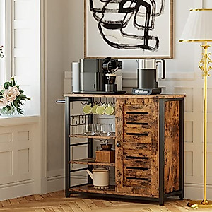 IRONCK Storage Cabinet with Charging Station and Wheels, 31.5" Kitchen Cart Cabinet with Shelves, Removable Cart Handle Cup Hook, Cupboard for Kitchen, Living Room, Industrial, Vintage Brown