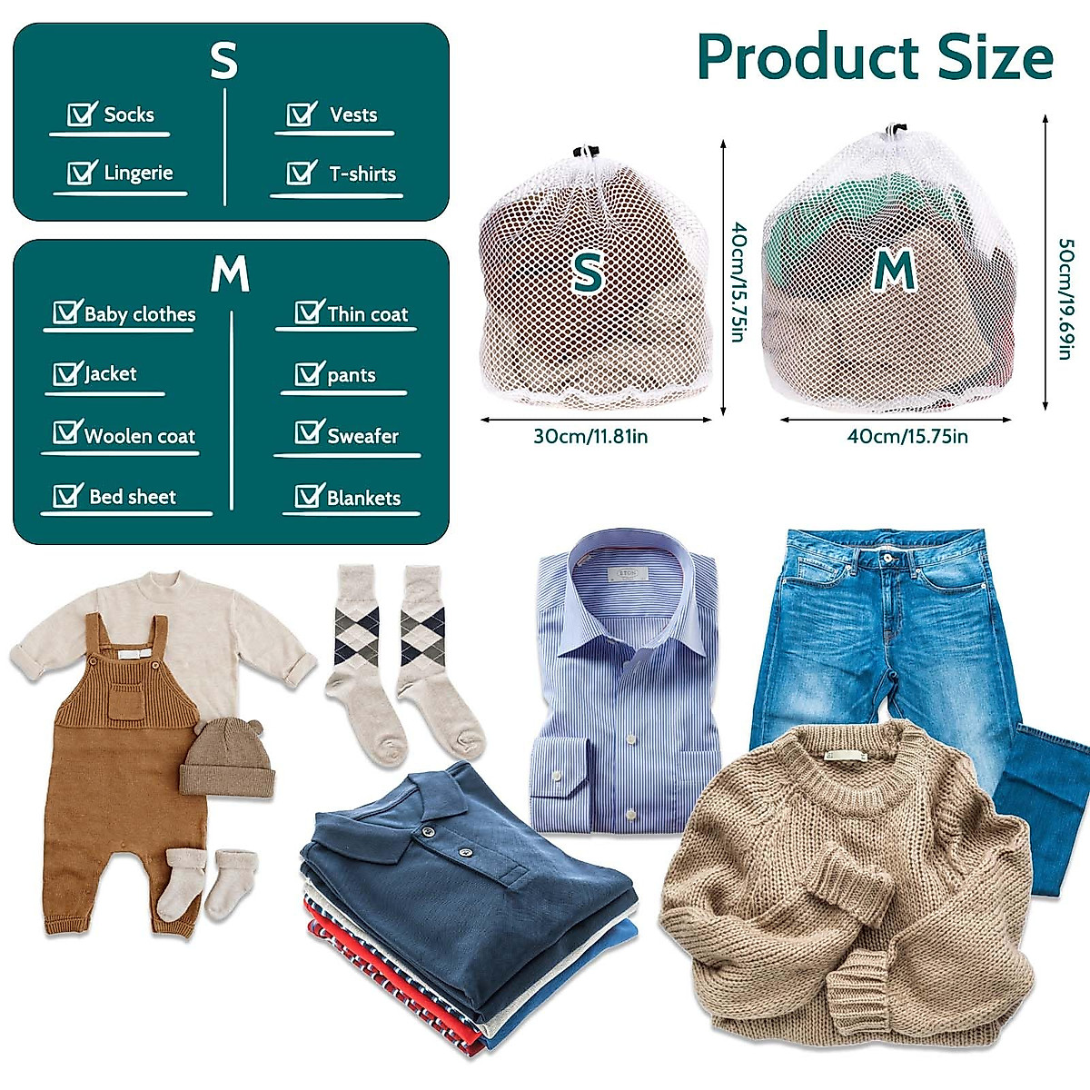 Giantree Pack of 2 Mesh Laundry Bags for Socks, White Laundry Nets with Drawstring Reusable Laundry Bag Underwear Laundry Bag for Home Dorm Hotel Travel Use (White Coarse Mesh)