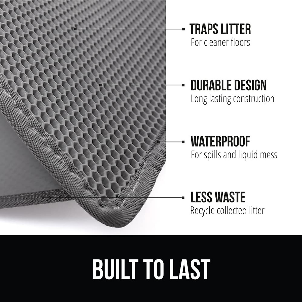 GORILLA GRIP Honeycomb Cat Litter Mat, Two Layer Trapping Waste Mats, Soft On Paws, Indoor Box Supplies and Essentials, Feeding Trap, Water Resistant on Floors, Slate Gray