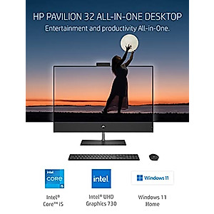 HP Pavilion 31.5 inch All-in-One Desktop PC, Intel Core i5-12400T Processor, Intel UHD Graphics, 16 GB RAM Memory, Windows 11 Home Operating System (32-b0010, Sparkling Black)