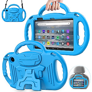 AVAWO All-New Fire 7 Tablet Kids Case (2022 Release, 12th Generation), Amazon Fire 7 Tablet Case with Strap, Lightweight Shockproof Handle Kids Protective Case for Fire 7 2022(Latest Model), Blue