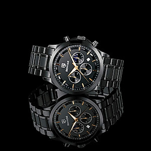 BY BENYAR Men's Watches Analog Quartz Chronograph Waterproof Stainless Steel Wrist Watches for Men Business Work Casual Sport Black Mens Dress Watch Unique Elegant Gifts for Men