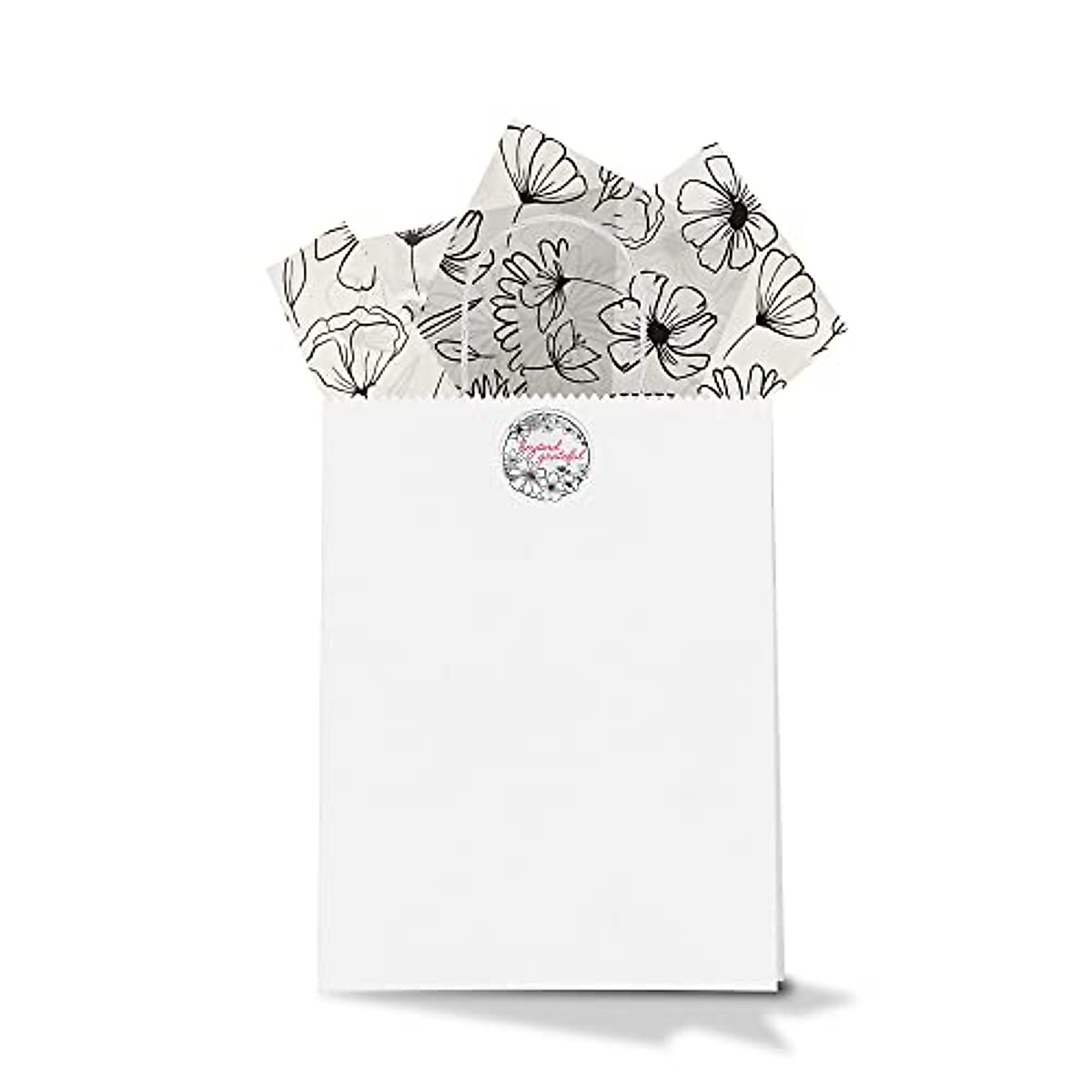 Black and White Floral Printed Tissue Paper - Decorative Tissue for Decoupage - Spring Tissue Paper | 24 Sheets 20" x"30"