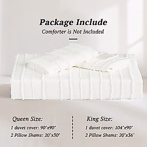 Nayoroom White Boho Duvet Cover Set Queen Size Striped Textured Tufted Bedding Sets 3 Pieces Soft Lightweight Washed Microfiber Farmhouse Aesthetic Comforter Cover with Zipper Closure for All Seasons