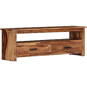 vidaXL Solid Wood Sheesham TV Cabinet with 2 Drawers & 1 Compartment - 46.5x11.8x15.7 - Rustic Brown Wooden Lowboard/Stereo Stand - Fully Assembled